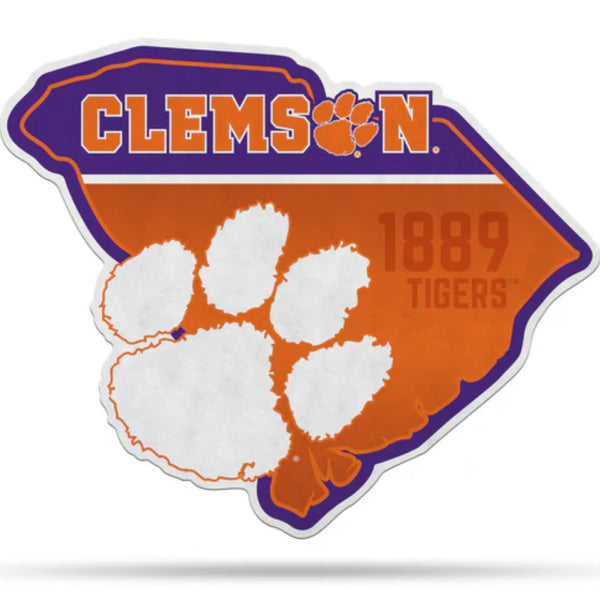 CLEMSON TIGERS ORANGE/PURPLE STATE SHAPE PENNANT - Clemson Tiger Traditions